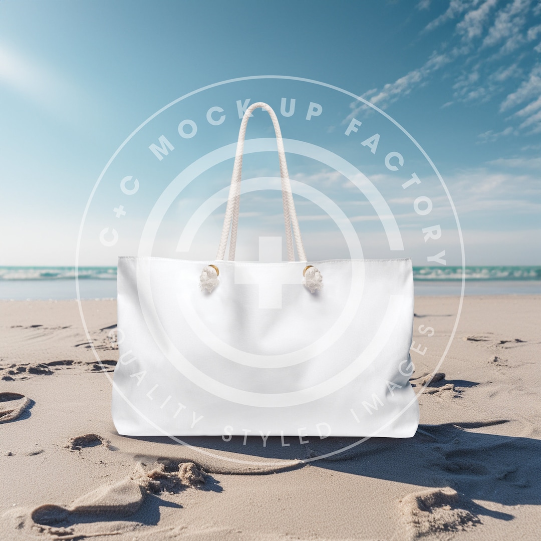 Weekender Bag Mockup, at the Beach Weekender Tote Bag Mock-ups, Image ...