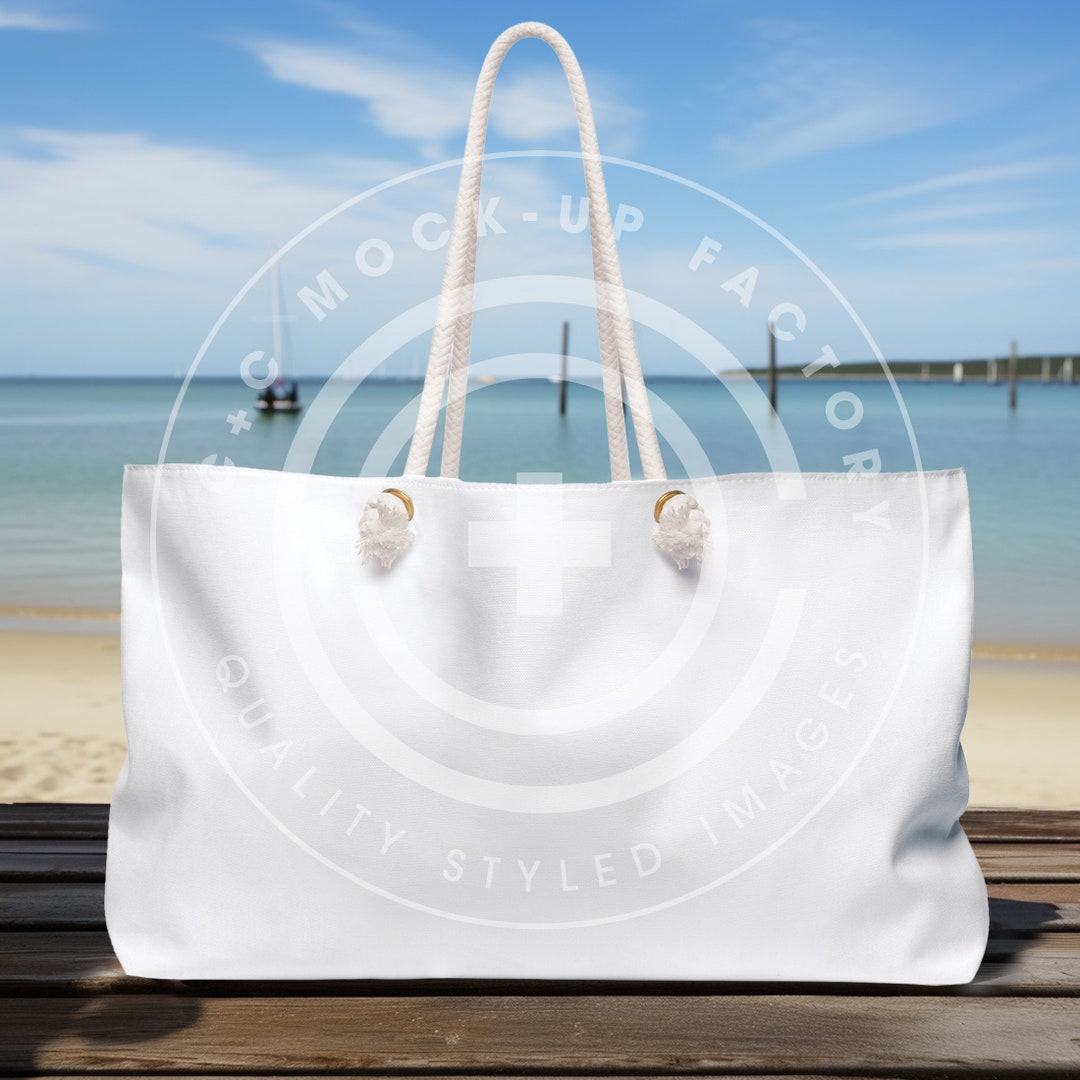 Weekender Bag Mockup, at the Beach Weekender Tote Bag Mock-ups, Image ...