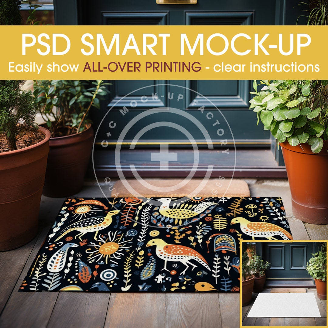 PSD Outdoor Rug Mockup, AOP Editable Welcome Mat Mockup, Outdoor Rug ...