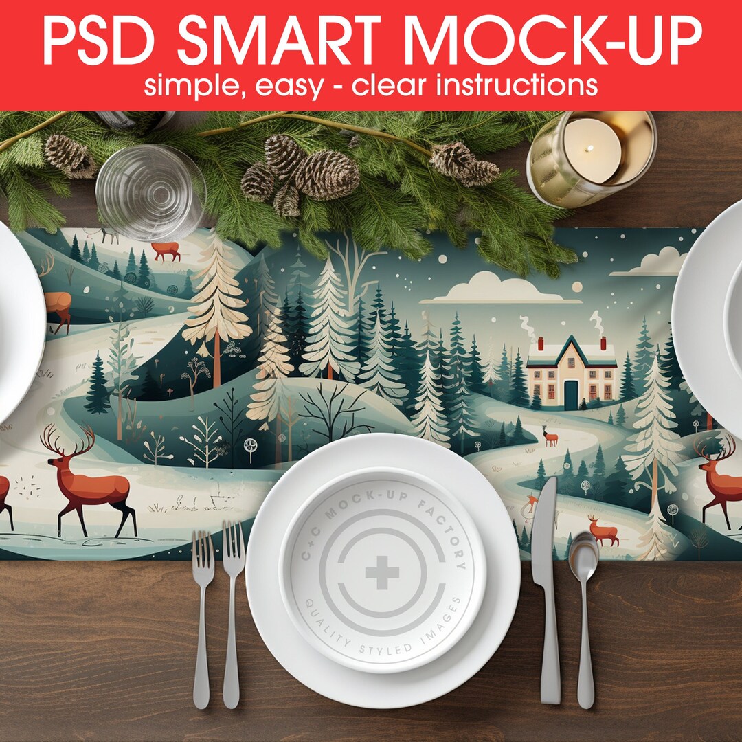 PSD Smart Table Runner (AOP), Christmas All-over Printed Table Runner ...
