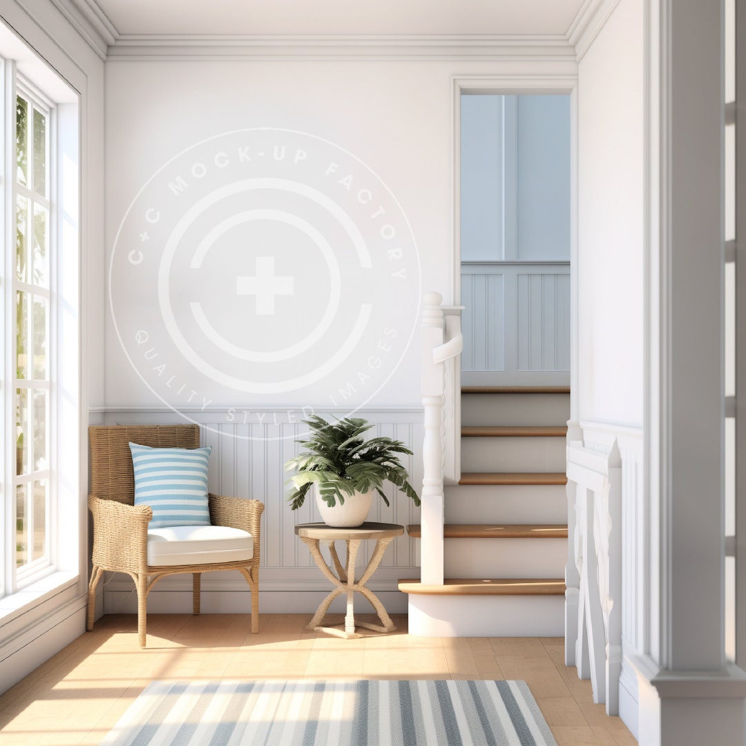 Entryway Mockup Blank Wall Art Photo - Stylish Coastal Beach House ...