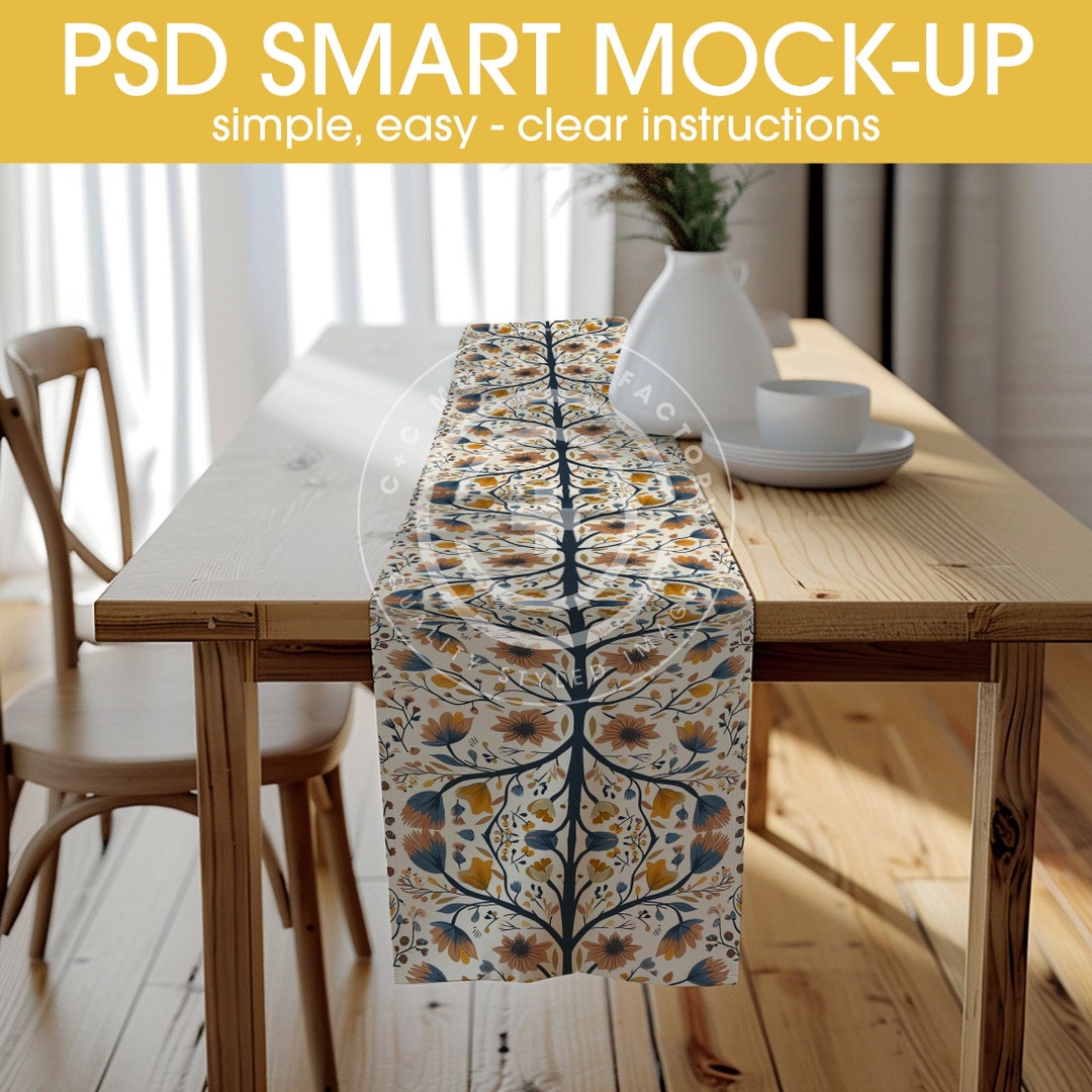 PSD Smart Table Runner (AOP), All-over Printing Table Runner Mockup ...