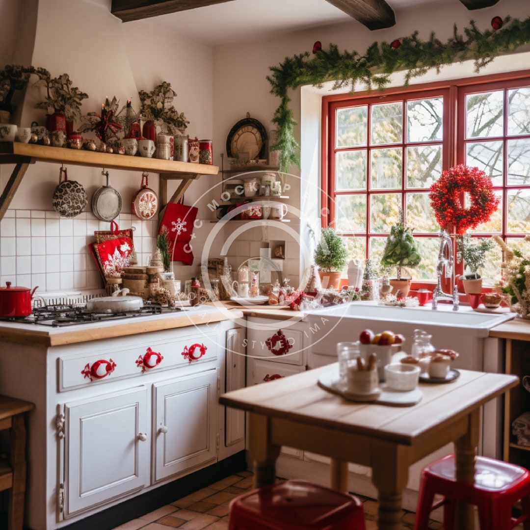 Christmas Kitchen Stock Image Mockup Photo - French Country Christmas ...