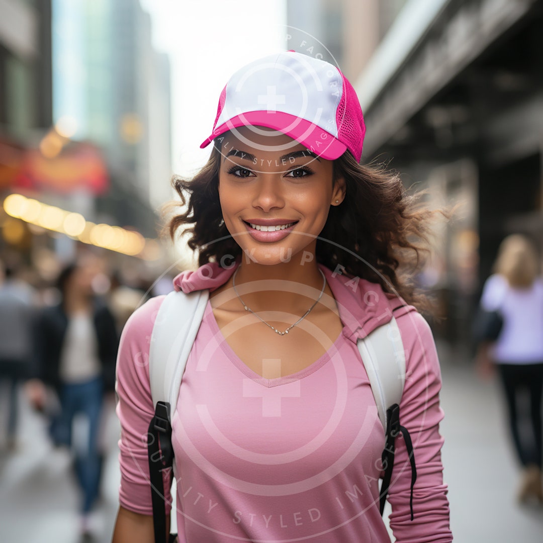 Trucker Mesh Cap Mockup, Pink Trucker Cap on Male Mockup, Pink and ...