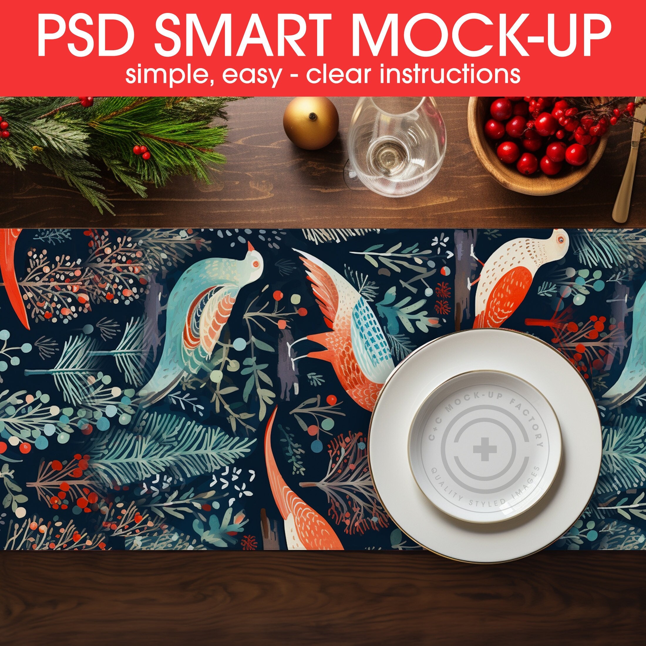 PSD Smart Table Runner (AOP), Christmas All-over Printed Table Runner ...