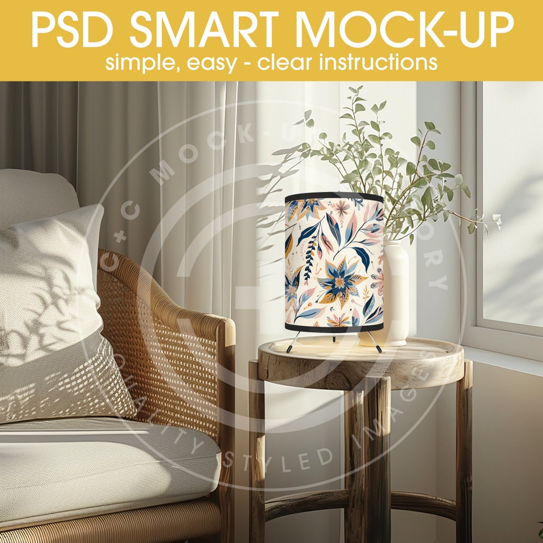 Tripod Lamp Mockup, Editable PSD Smart Photo Mockup, AOP Lamp on ...