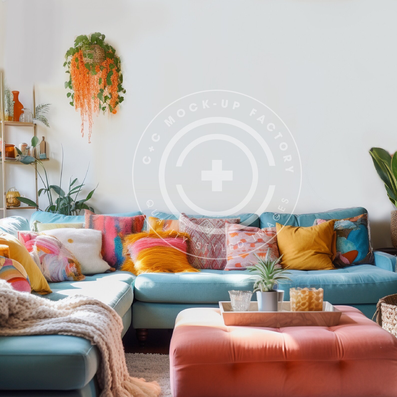 Living Room Boho Blank Wall Mockup Photo Colorful Indie Boho - Etsy