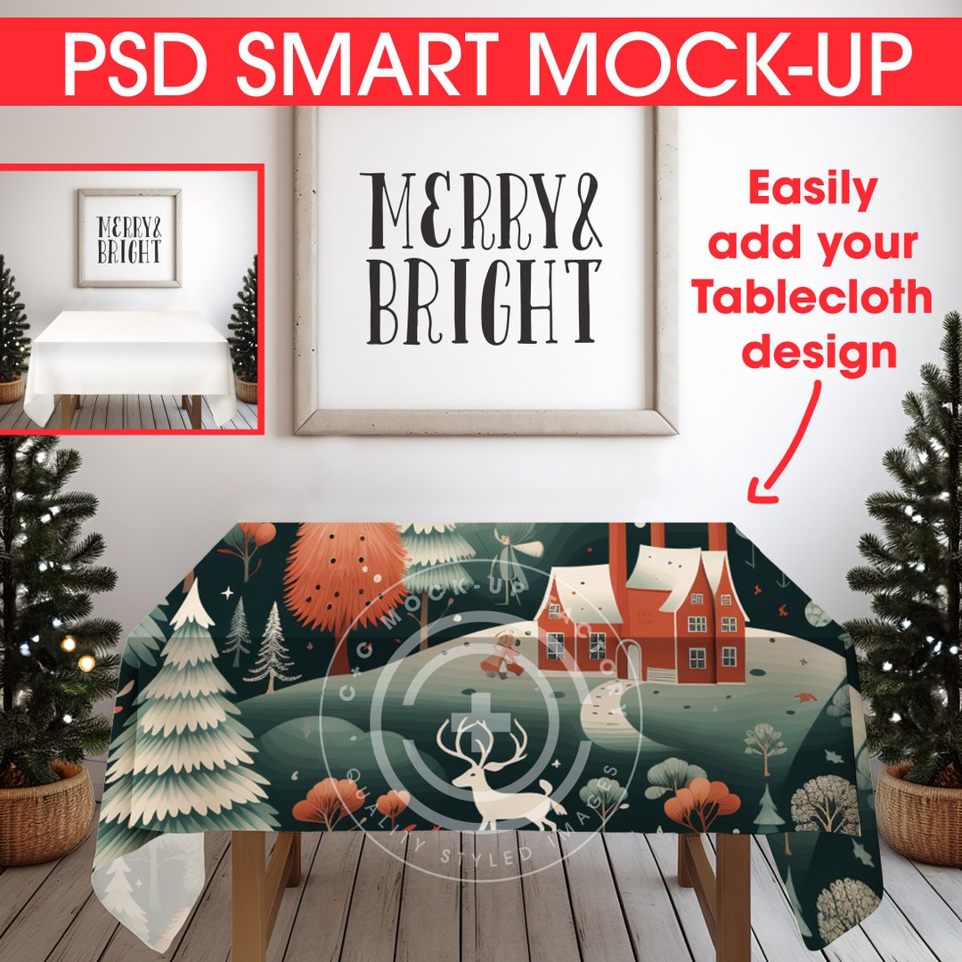 PSD Christmas Square Tablecloth Mockup, AOP Editable Tablecloth Mockup ...