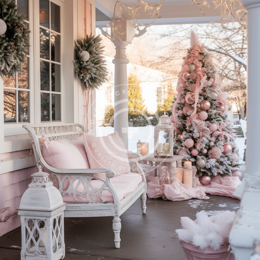 Pink Christmas Front Porch Stock Photo Mockup Image - Multi-use Outdoor ...