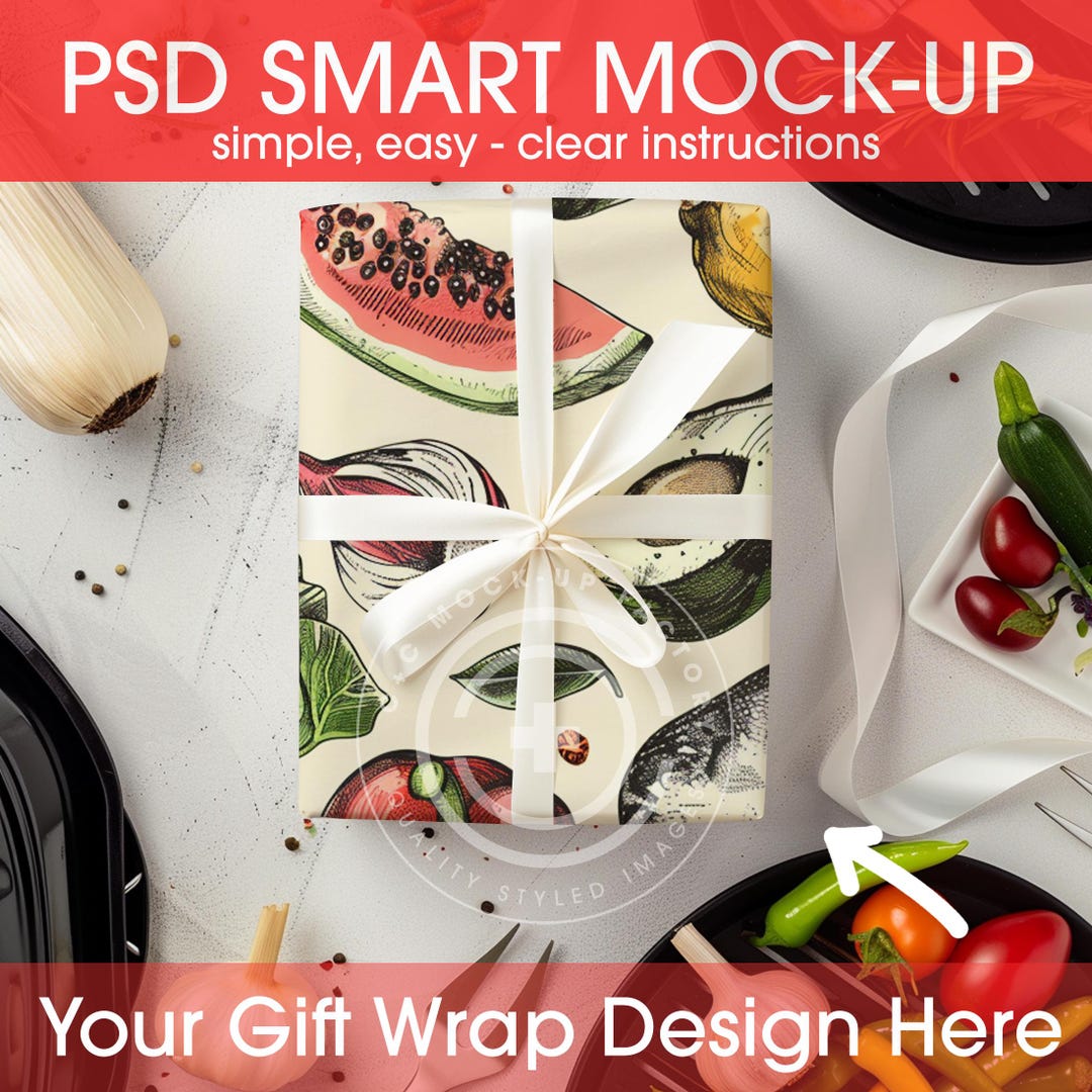 PSD Smart Gift Wrapping Paper Mockup, Kitchen Decor Gift Wrap, Wrapping ...