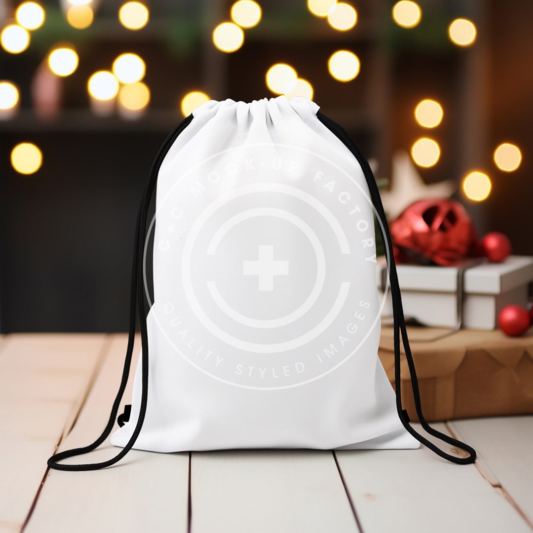 Christmas Drawstring Bag Mockup, Bag Mock-up, Black Strings, Holiday ...