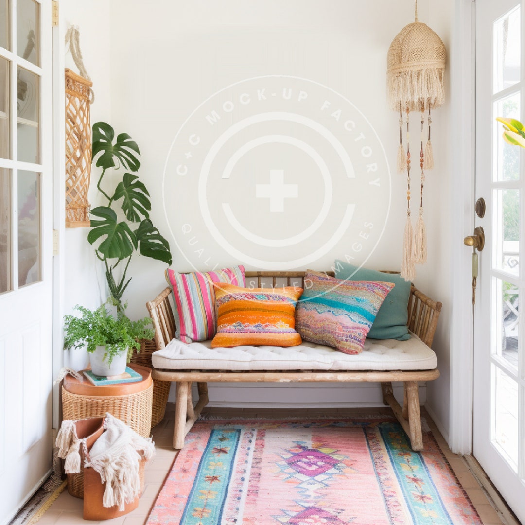 Entryway Boho Blank Wall Mockup Photo Colorful Indie Boho Hippie ...