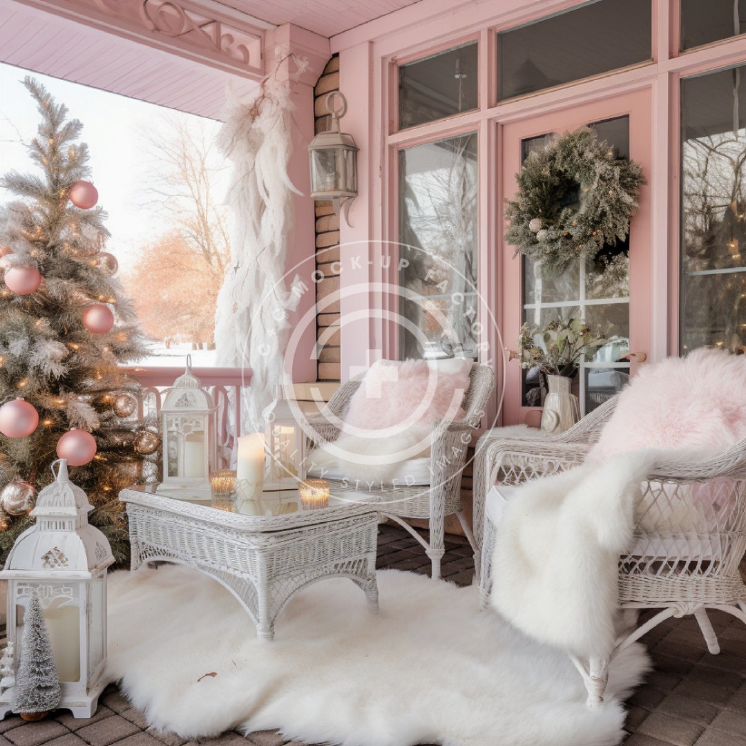 Pink Christmas Front Porch Stock Photo Mockup Image - Multi-use Outdoor ...
