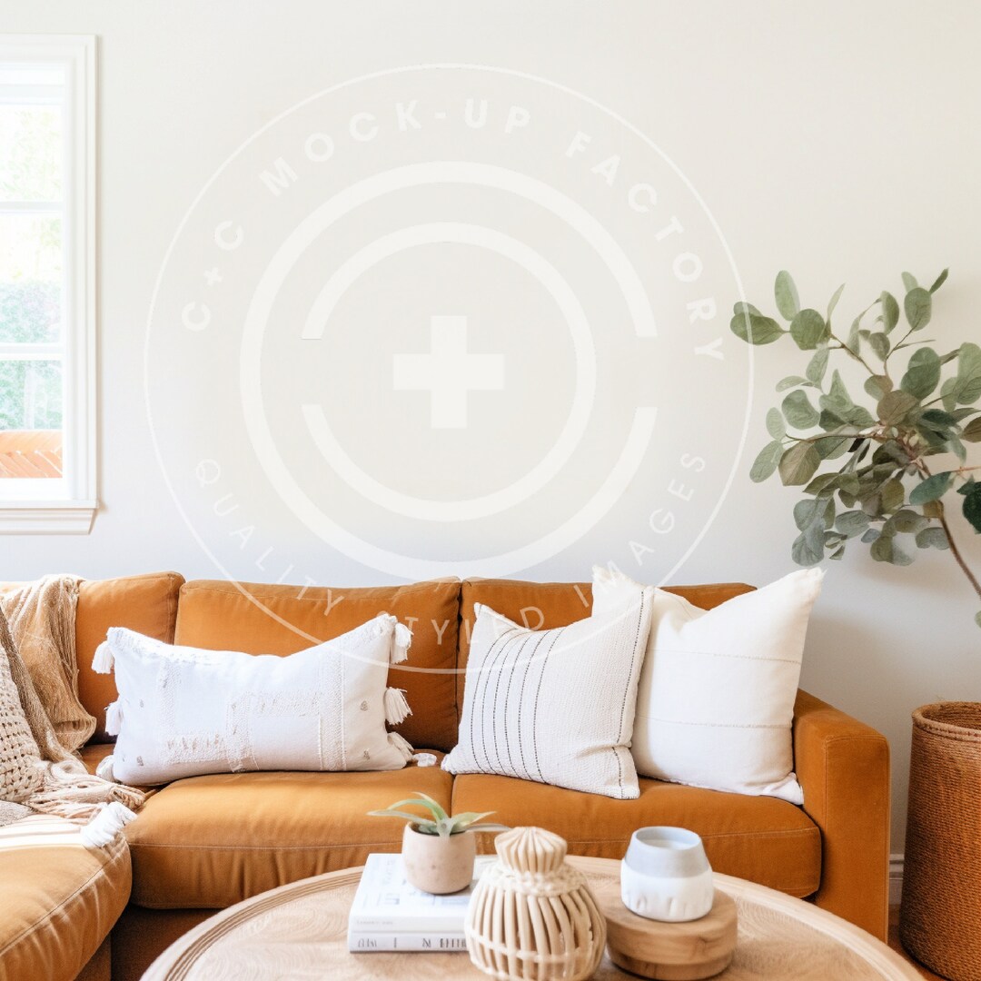 Living Room Boho Blank Wall Mockup Photo Modern Boho Hippie Aesthetic ...