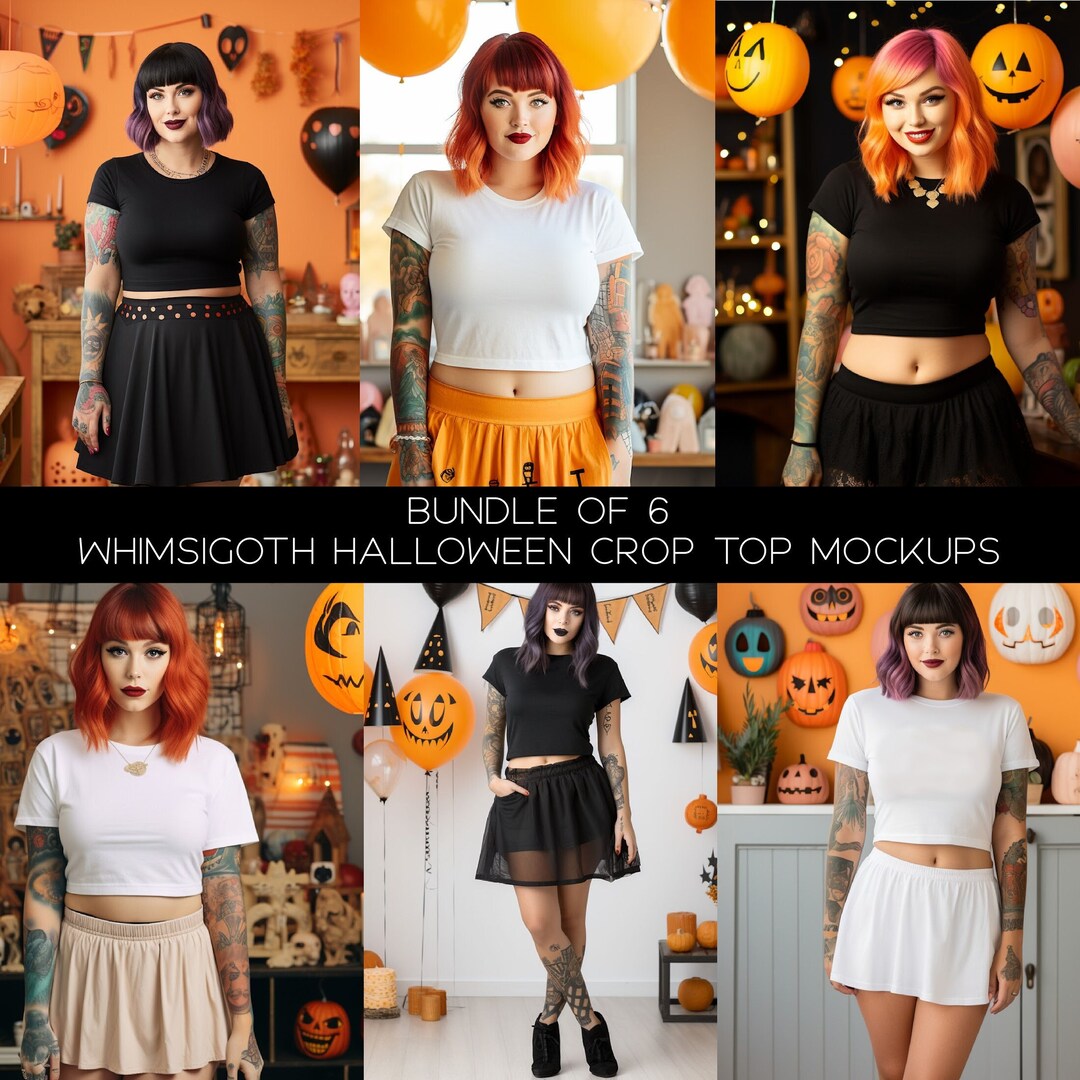 Halloween Mockup Bundle - Crop Top Tee Shirts With Alt Colorful Models ...