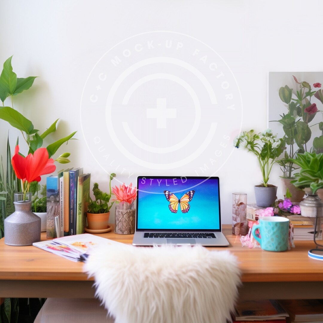 Office Boho Blank Wall Mockup Photo - Colorful Indie Boho Hippie ...