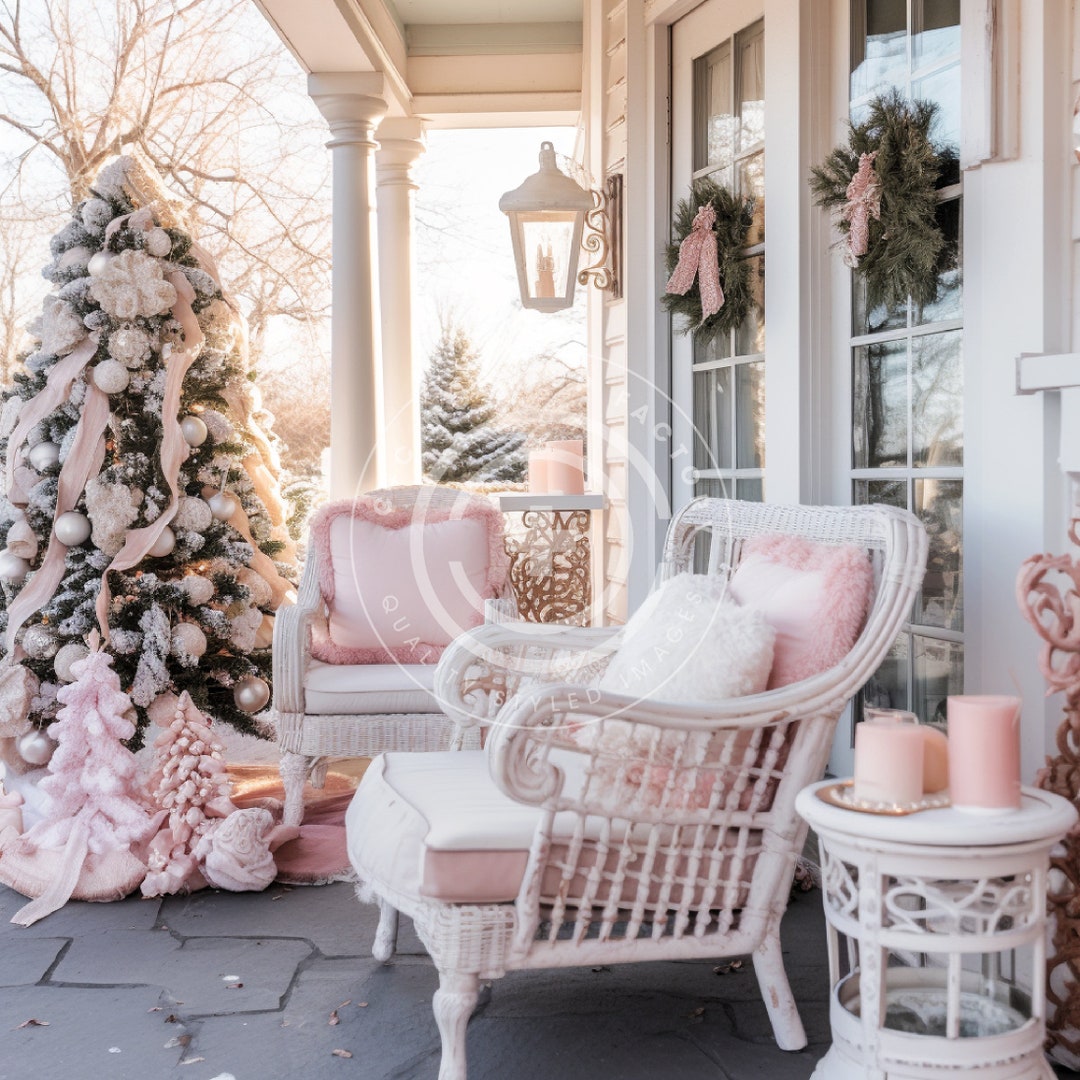 Pink Christmas Front Porch Stock Photo Mockup Image - Multi-use Outdoor ...