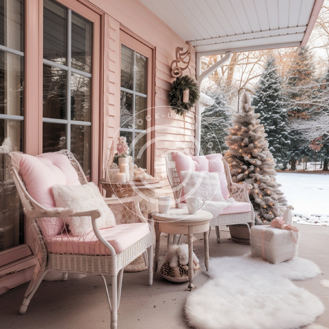 Pink Christmas Front Porch Stock Photo Mockup Image - Multi-use Outdoor ...