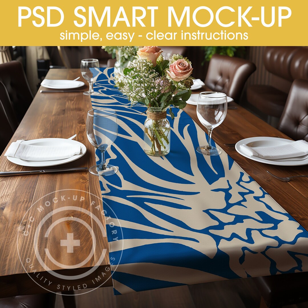 PSD Smart Table Runner (AOP), All-over Printing Table Runner Mockup ...