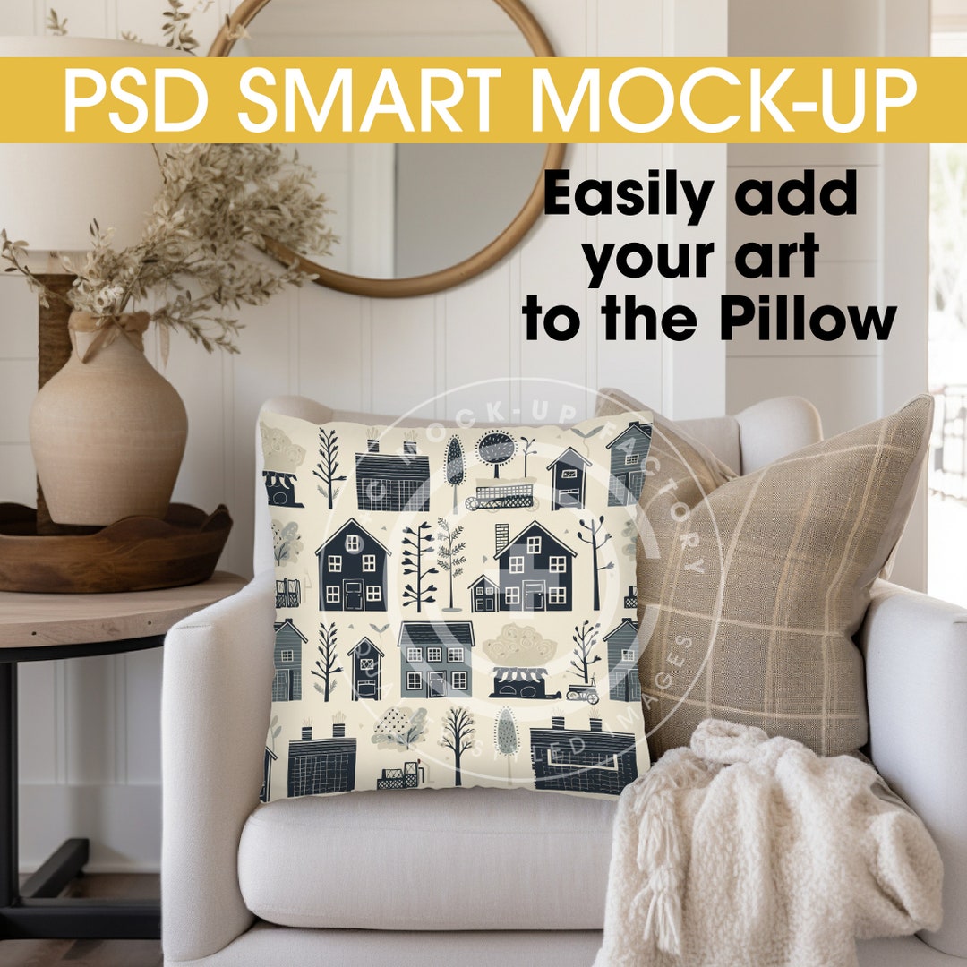 PSD Smart Pillow AOP Mockup, Editable Pillow Mockup, Living Room Mockup ...