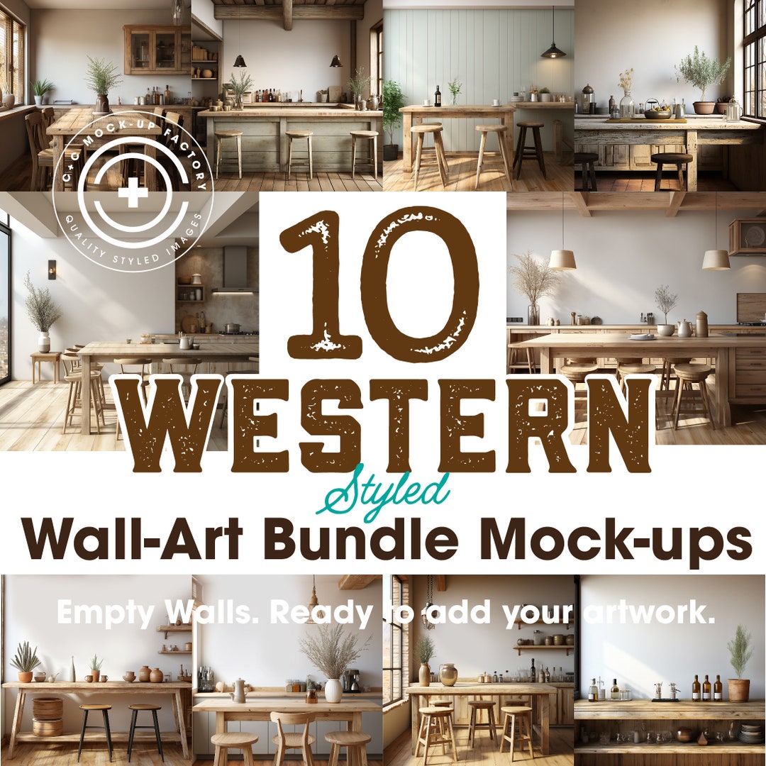 Western Wall Art Room Mockup 10 Bundle, Wall Art Mockups, Country ...