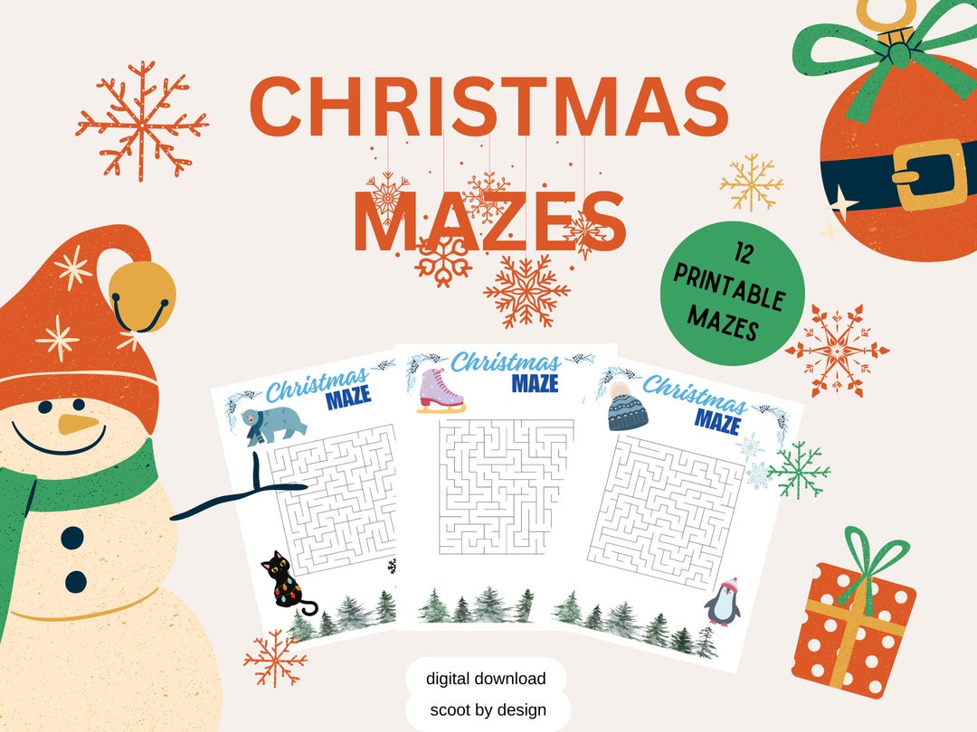 Christmas Mazes, Mazes for Kids and Adults, Fun Activity, Digital ...