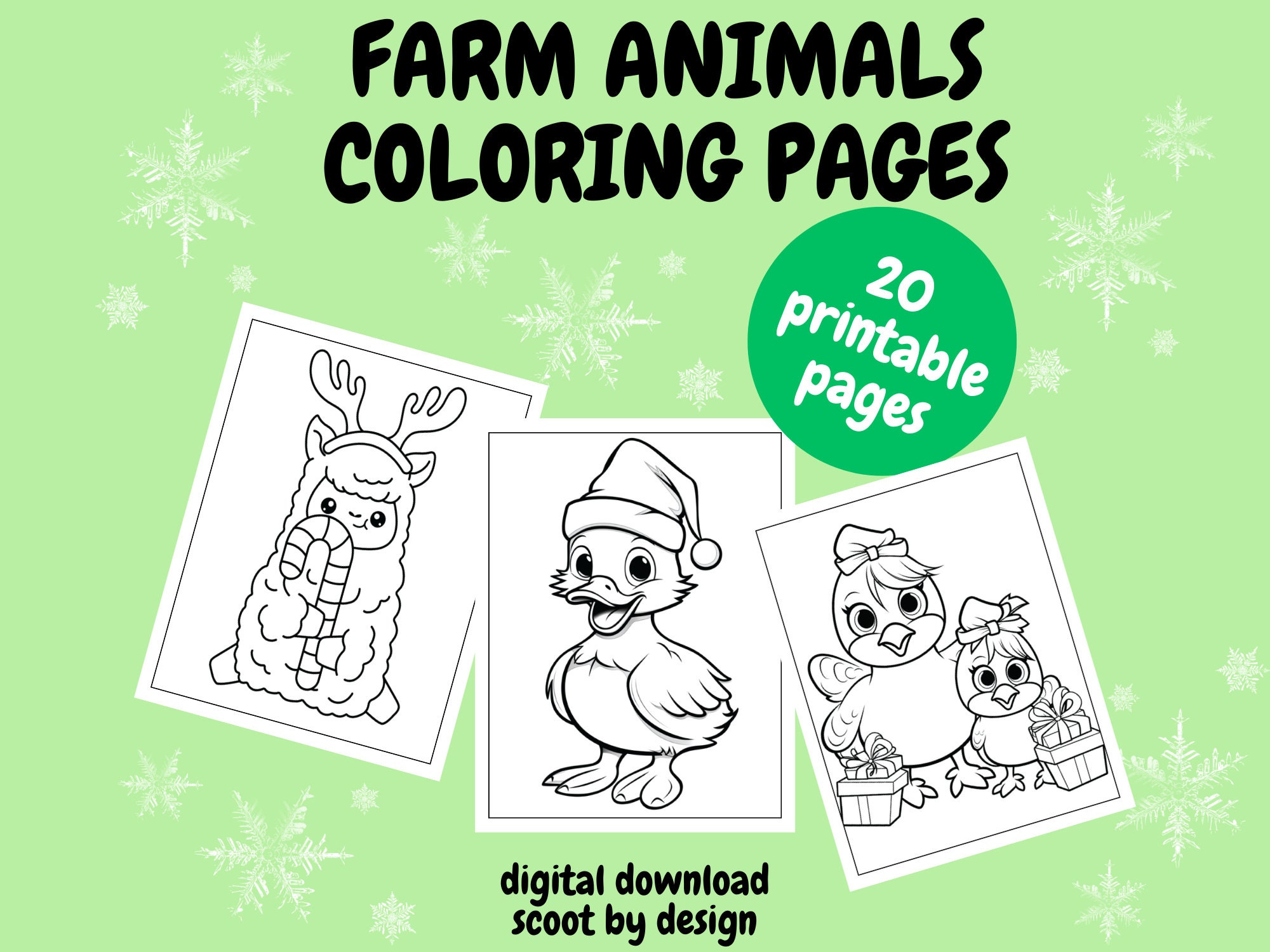 Farm Animals Coloring Pages Farm Animals at Christmas - Etsy