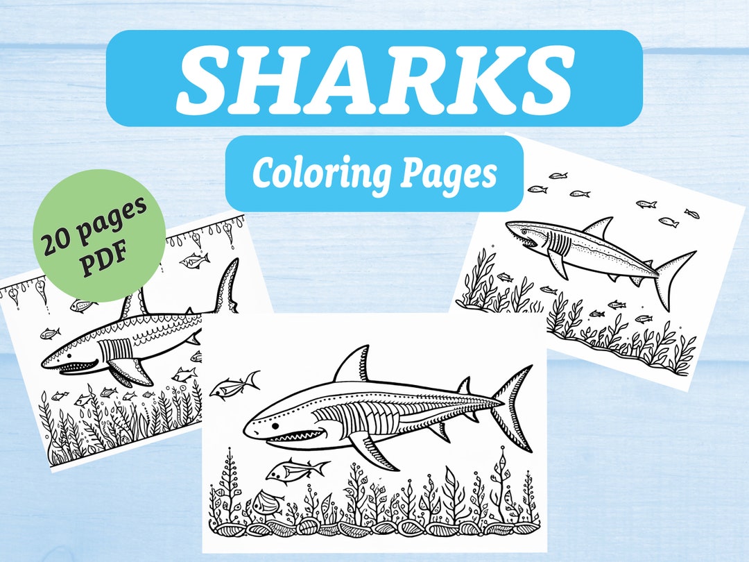Shark Coloring Pages, Digital Download, Fun for Kids and Adults, 20 ...