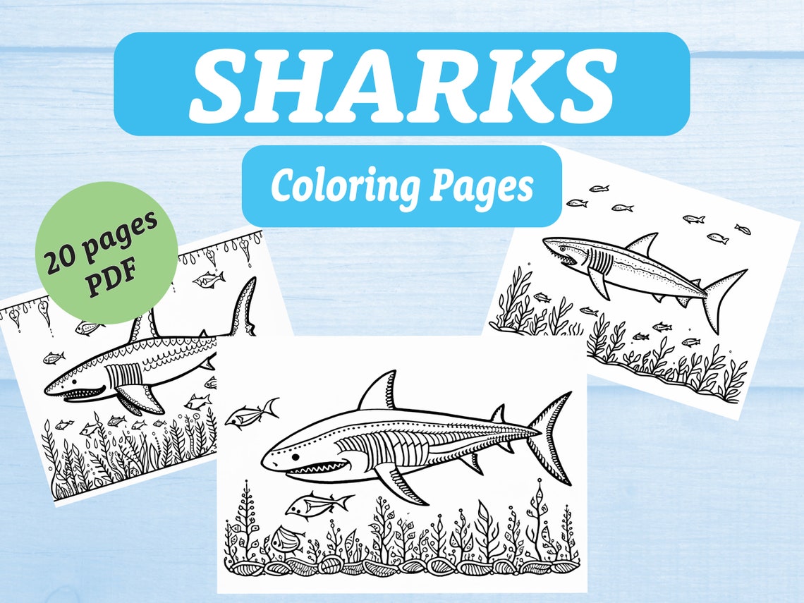 Shark Coloring Pages, Digital Download, Fun for Kids and Adults, 20 ...