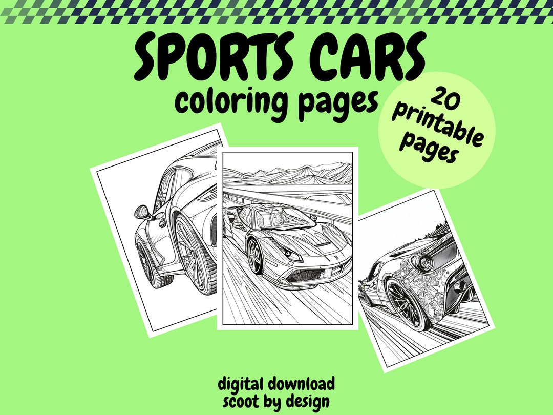 Sports Cars Coloring Pages, Coloring Pages for Kids and Adults, Digital ...