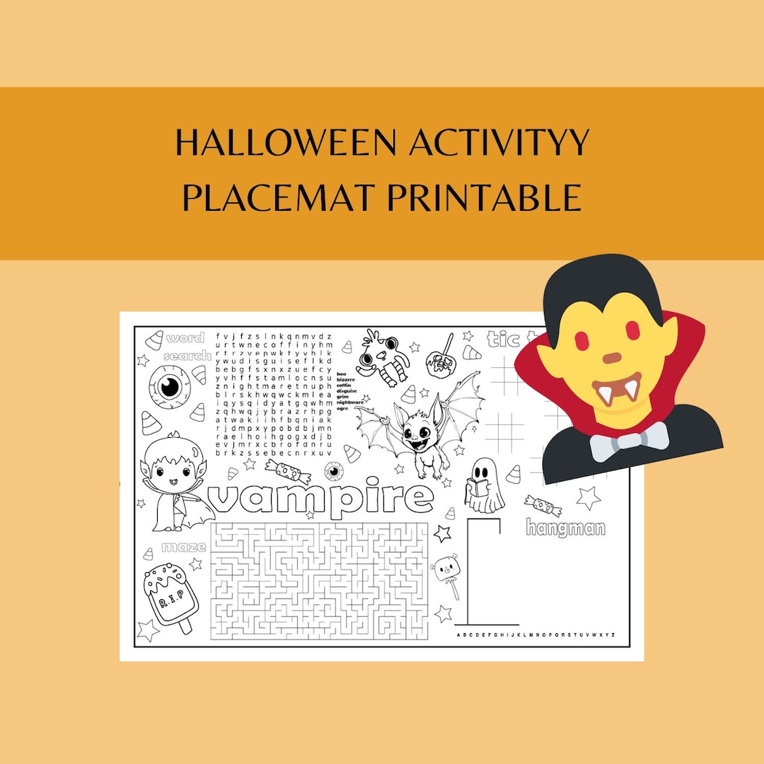 Halloween Placemat, Halloween Vampire Theme Activity Placemat, Great ...