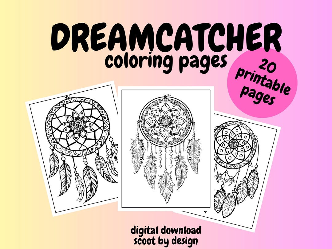 Dream Catcher Coloring Pages for Kids and Adults, Digital Download, Fun ...