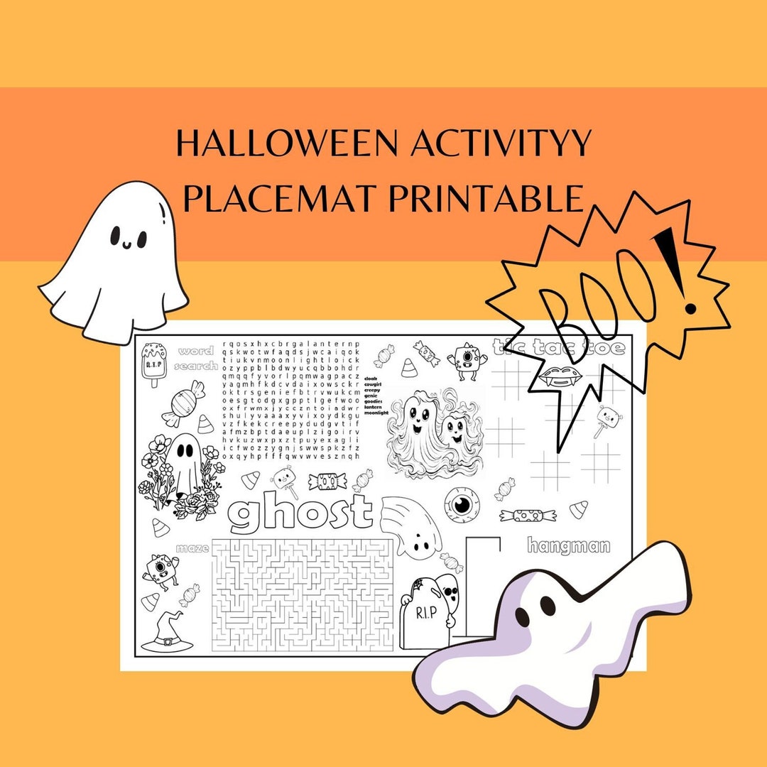 Halloween Placemat, Halloween Ghost Theme Activity Placemat, Great for ...