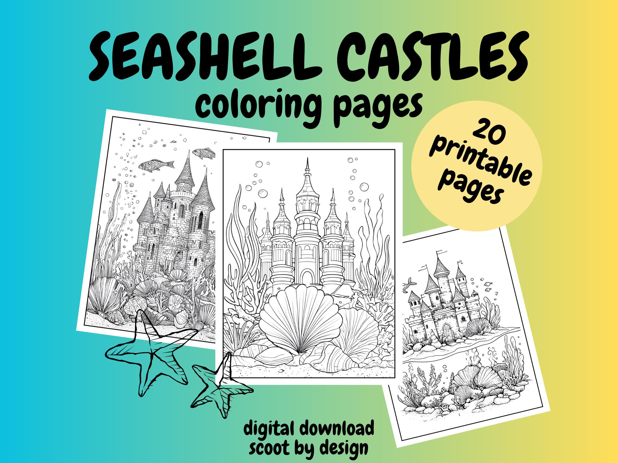 Seashell Castles Coloring Pages | Printable Beach Fantasy Coloring ...