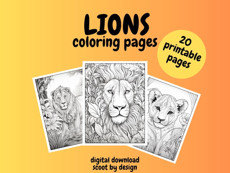 Lions Coloring Pages, Lion Coloring Pages for Kids and Adults, Digital ...