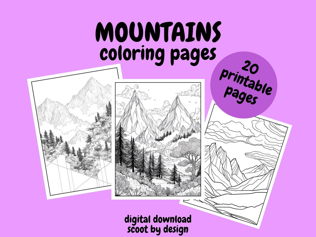 Mountain Coloring Pages | Printable Nature Coloring Sheets | Instant ...