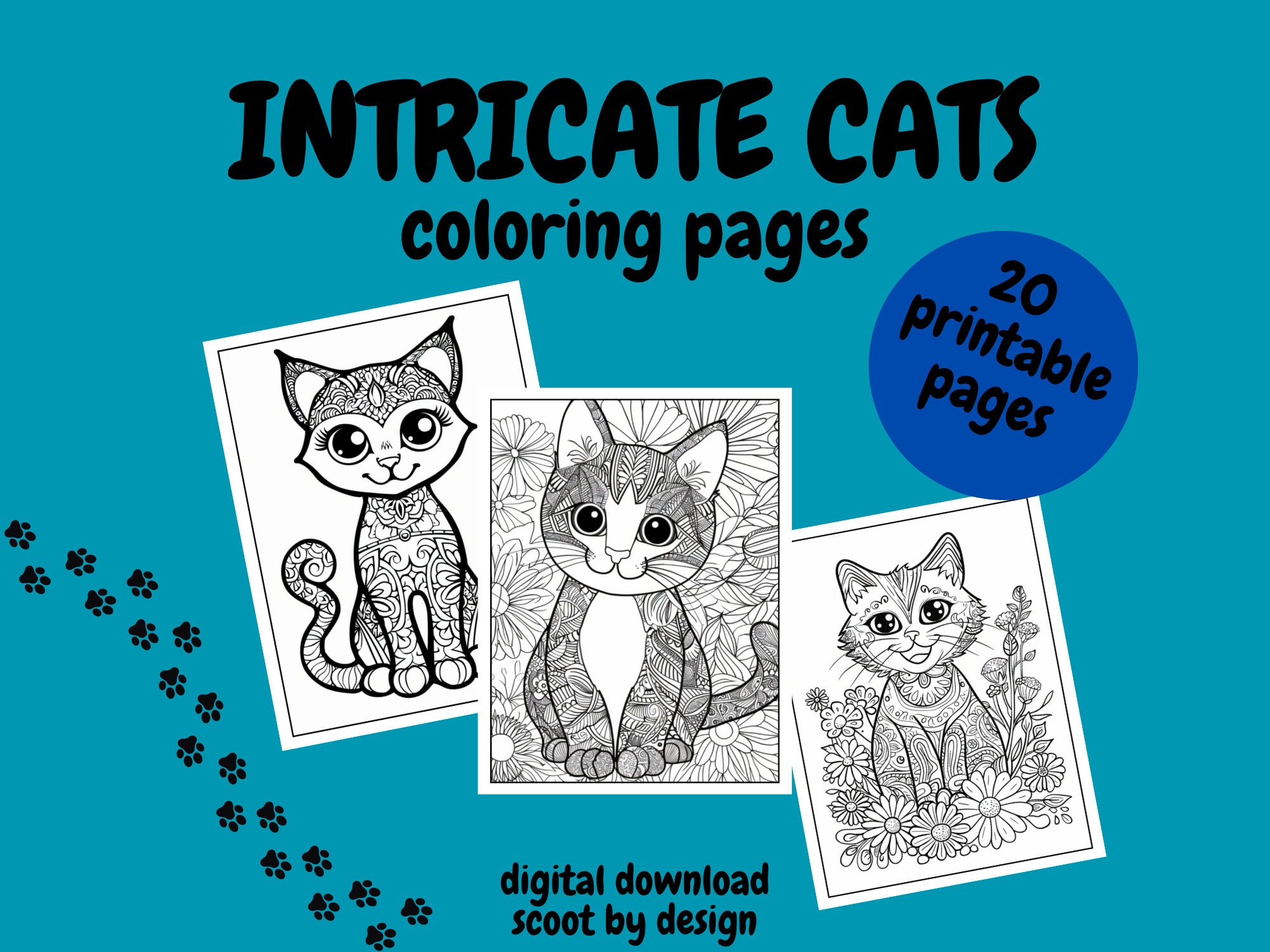 Intricate Cats Coloring Pages, Coloring Pages for Kids and Adults ...