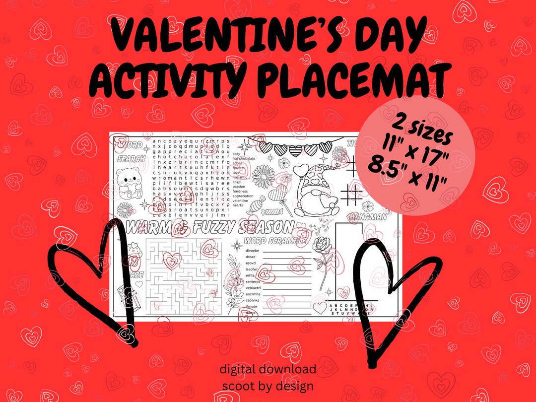 Valentine's Day Placemat, Activity Page Placemat, Great for Valentine ...