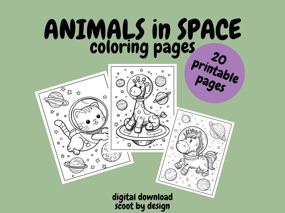 Animals in Space Coloring Pages, Coloring Pages for Kids and Adults ...