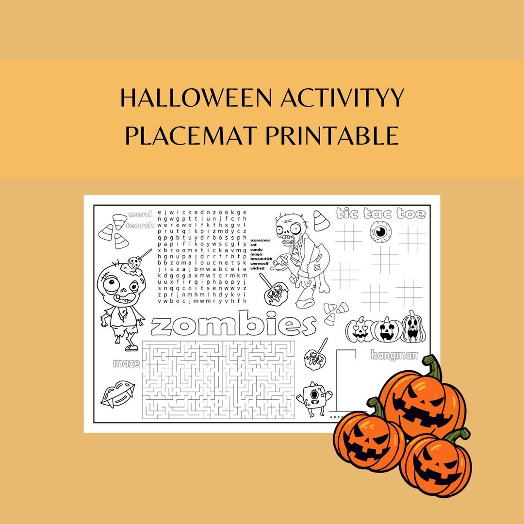 Halloween Placemat, Halloween Activity Page Placemat, Great for ...
