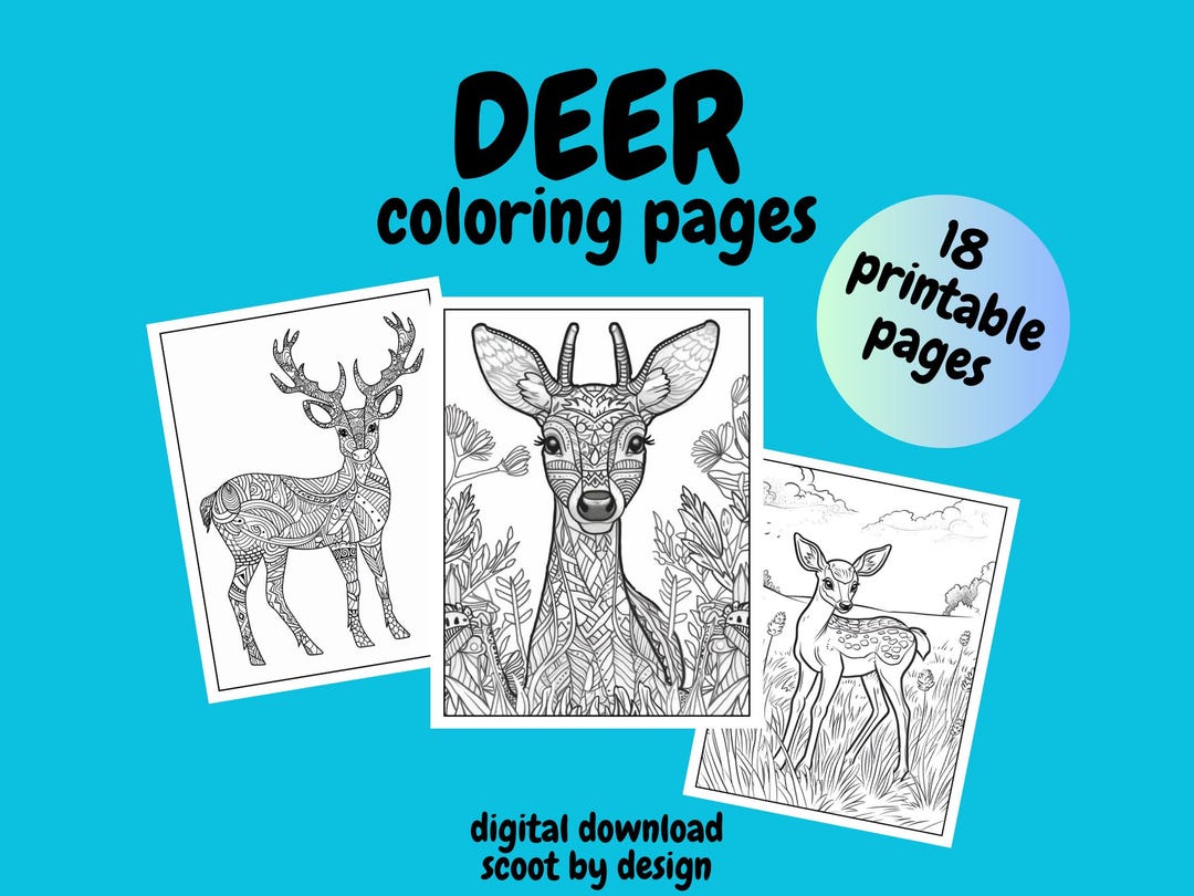 Deer Coloring Pages, Coloring Pages for Kids and Adults, Digital ...