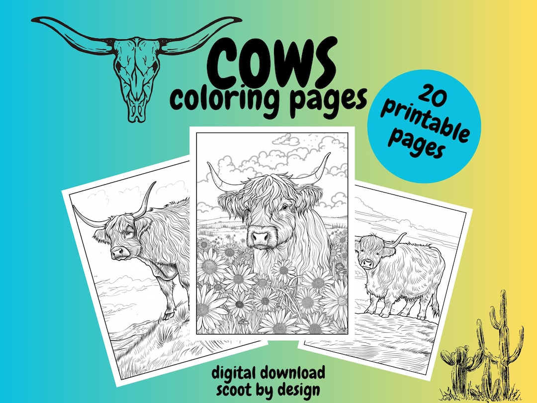 Cows Coloring Pages, Long Horn Cows Coloring Pages for Kids and Adults ...