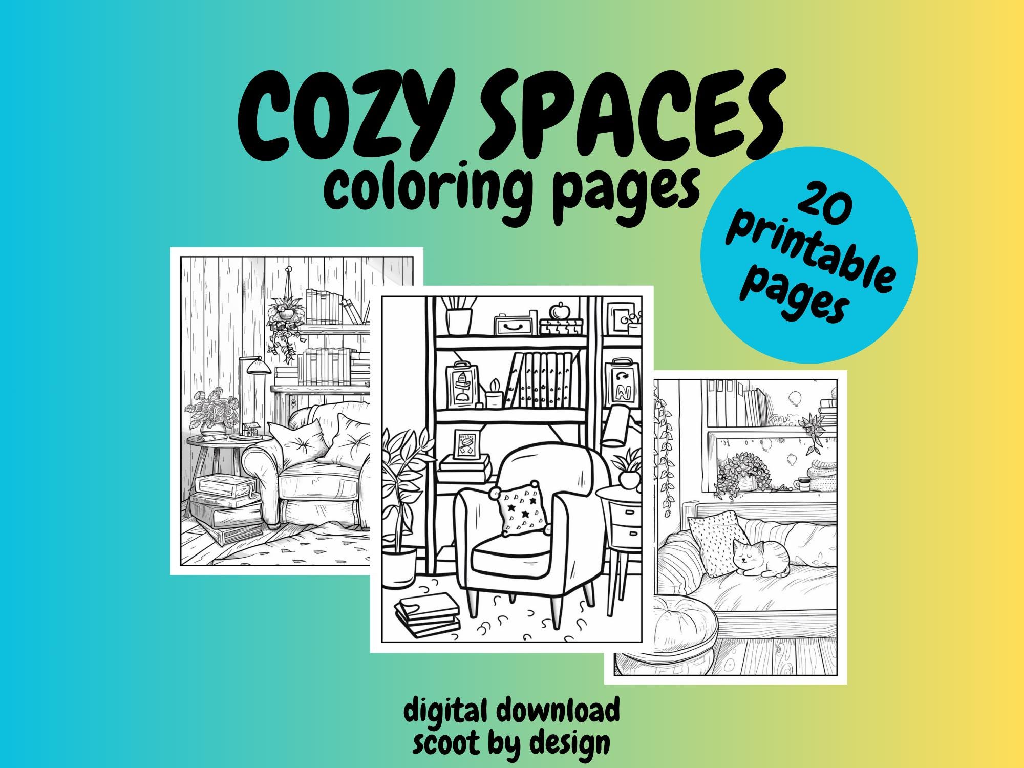 Cozy Spaces Coloring Pages, Cozy Place Coloring Pages for Kids and ...