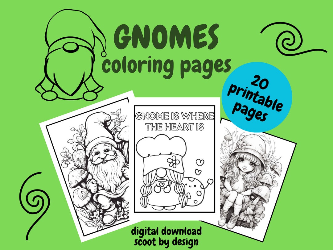 Gnome Coloring Pages, Coloring Pages for Kids and Adults, Great for ...
