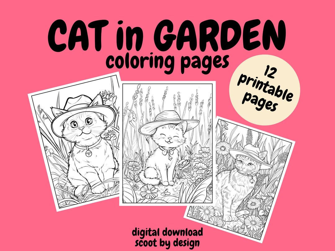 Cat in Garden Coloring Pages, Cat Coloring Pages for Kids and Adults ...