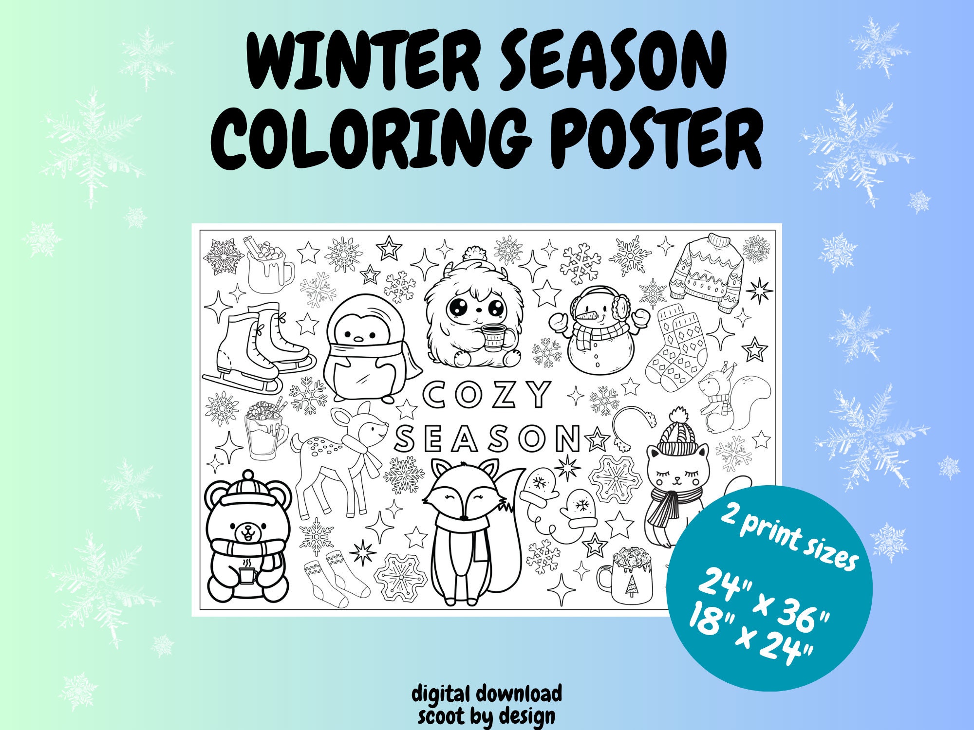 Winter Poster Coloring Page Large Poster Coloring Page for - Etsy