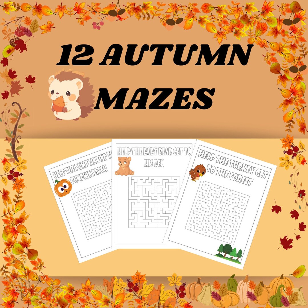 Autumn Mazes, 12 Printable Downloaded Mazes, Fun for Kids and Adults ...