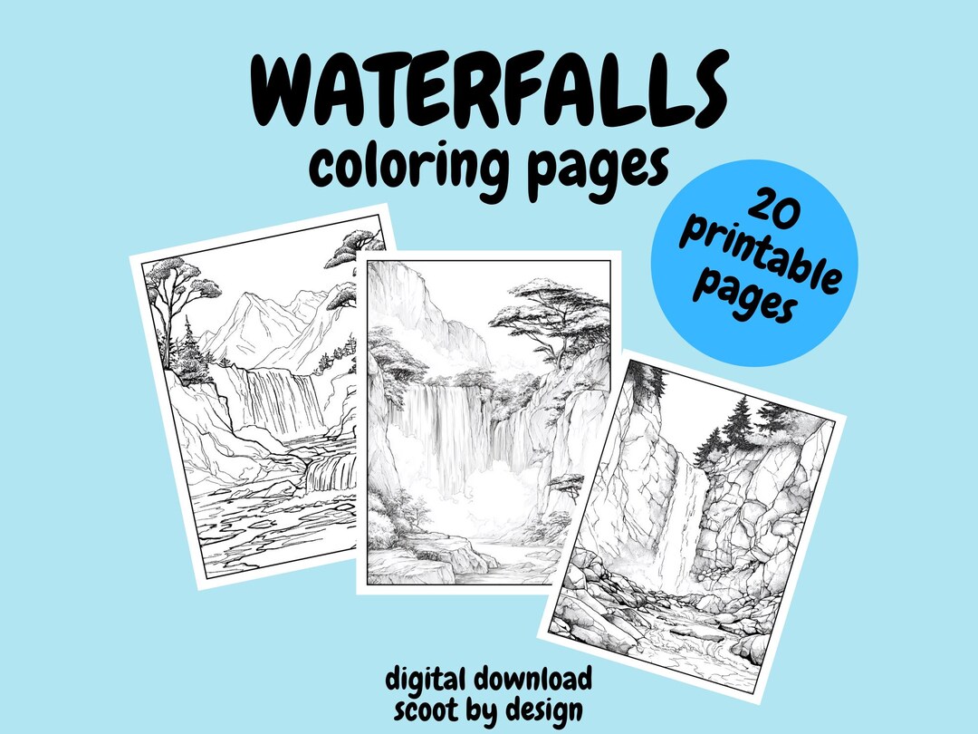 Waterfalls Coloring Pages | Printable Nature Coloring Sheets | Relaxing ...