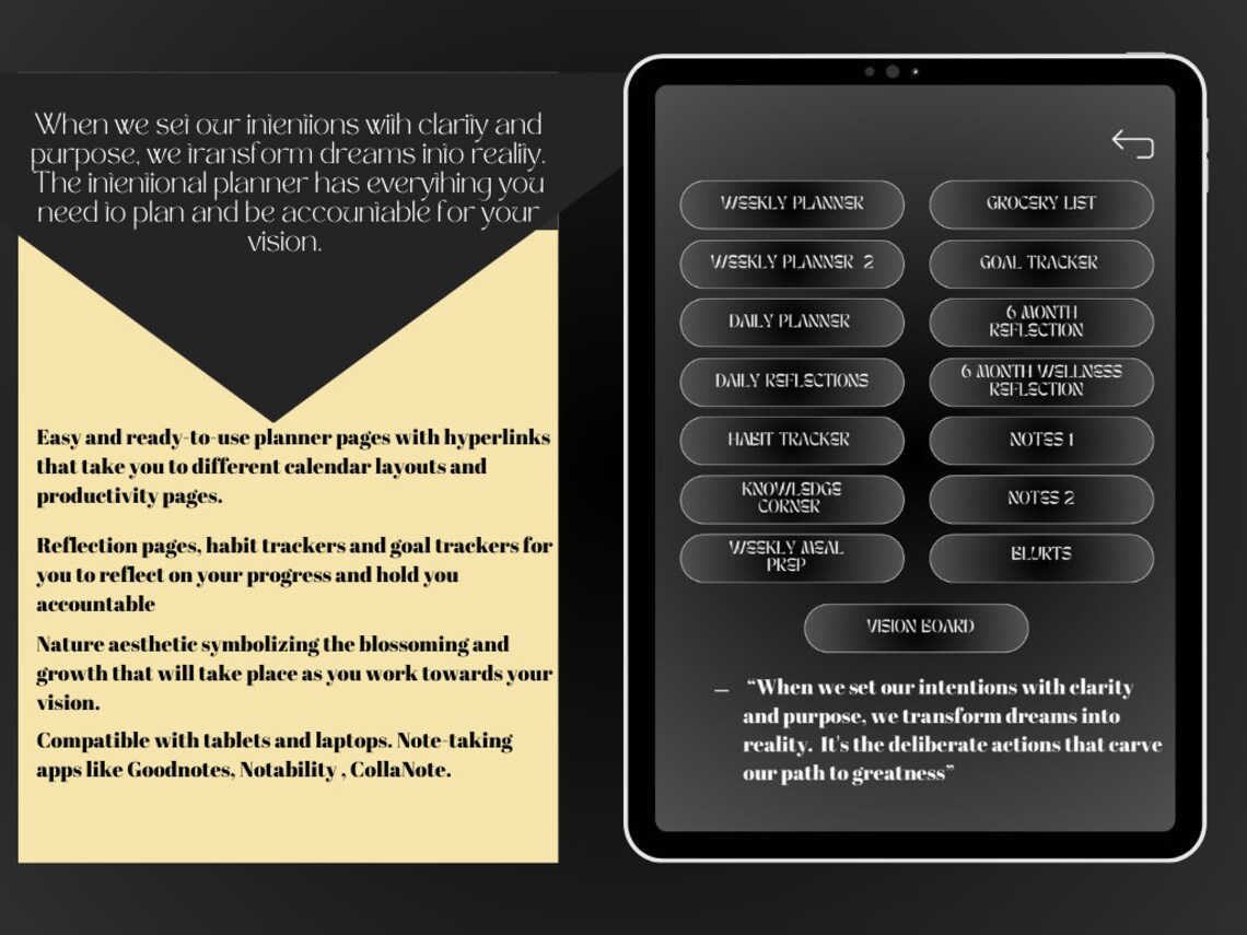 Intentions Planner- Simple Beginner Digital Planner, iPad Planner ...