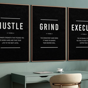 Hustle Grind Execute Prints, Minimalist Office Decor (digital Download ...